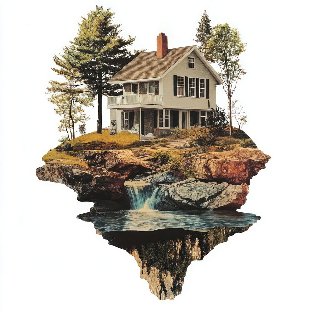 House collage cutouts scenery trees | Free Photo Illustration - rawpixel