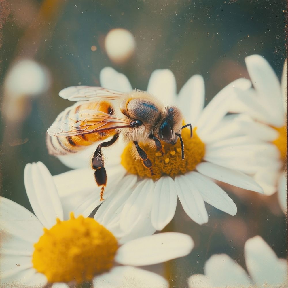 Bee daisy flower invertebrate photography. | Free Photo - rawpixel