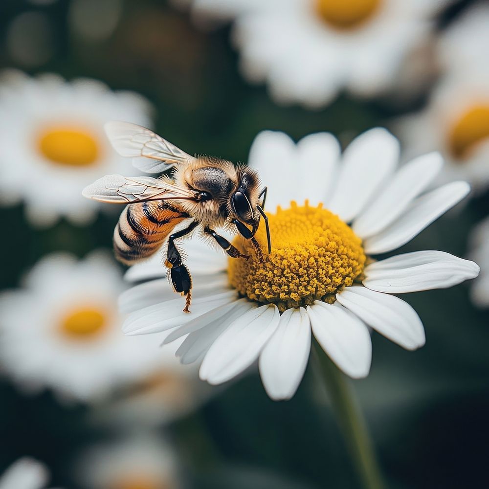 Bee daisy flower invertebrate pollination. | Free Photo - rawpixel