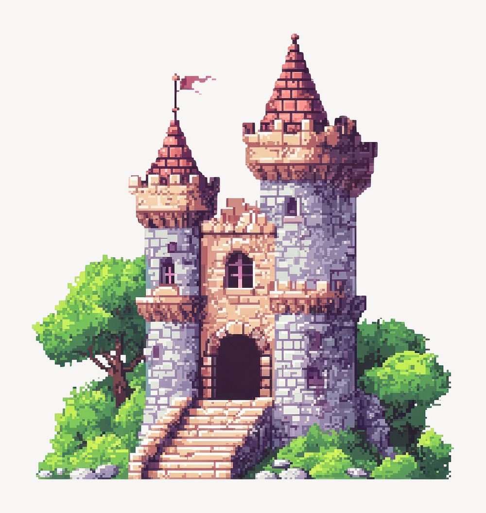 Castle architecture illustration pixelated vector | Free Vector - rawpixel