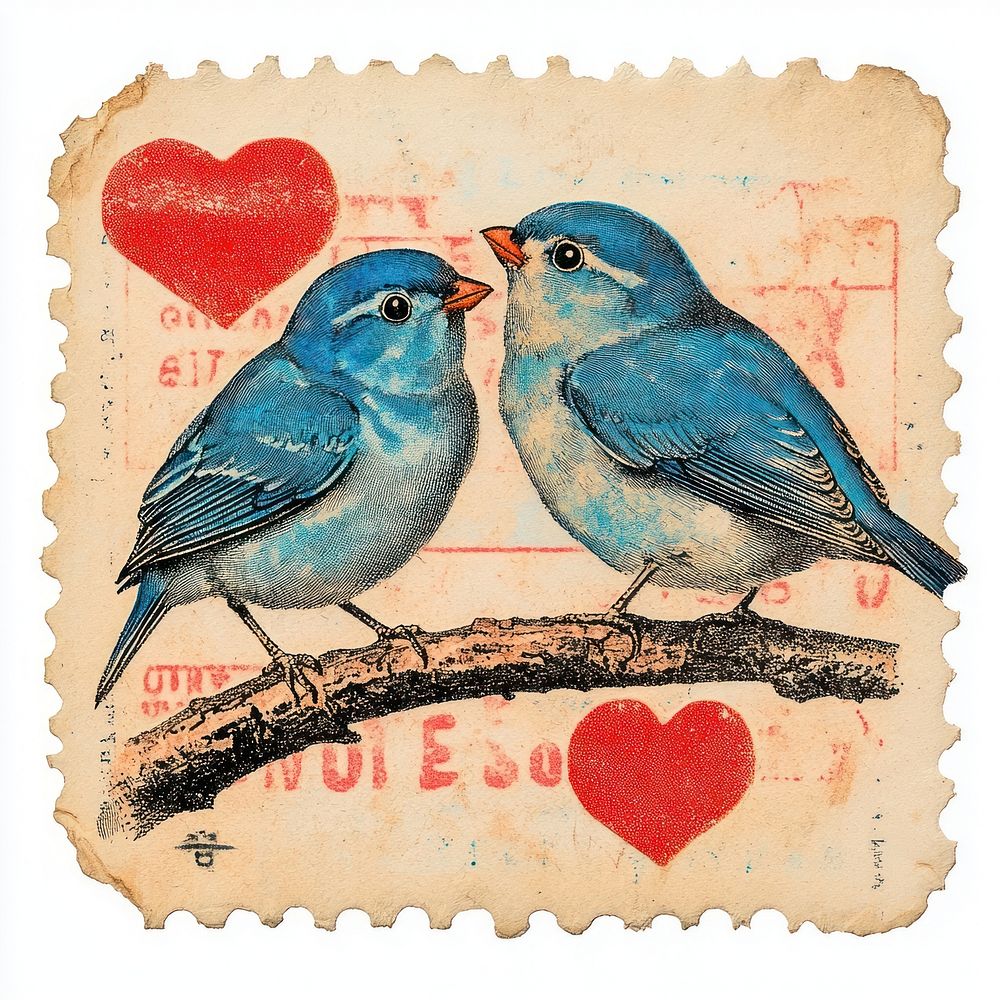 Love birds postage stamp vintage | Free Photo Illustration - rawpixel