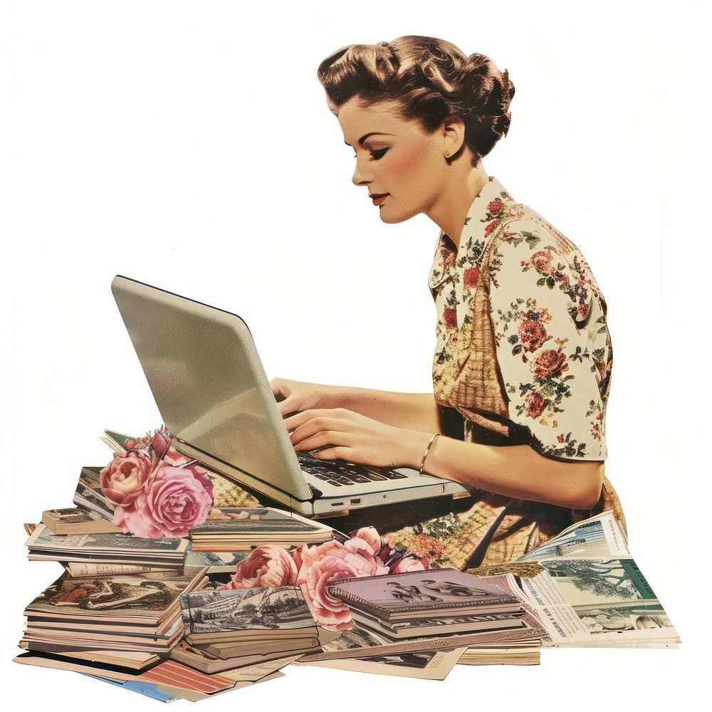 Woman using laptop collage cutouts | Free Photo Illustration - rawpixel