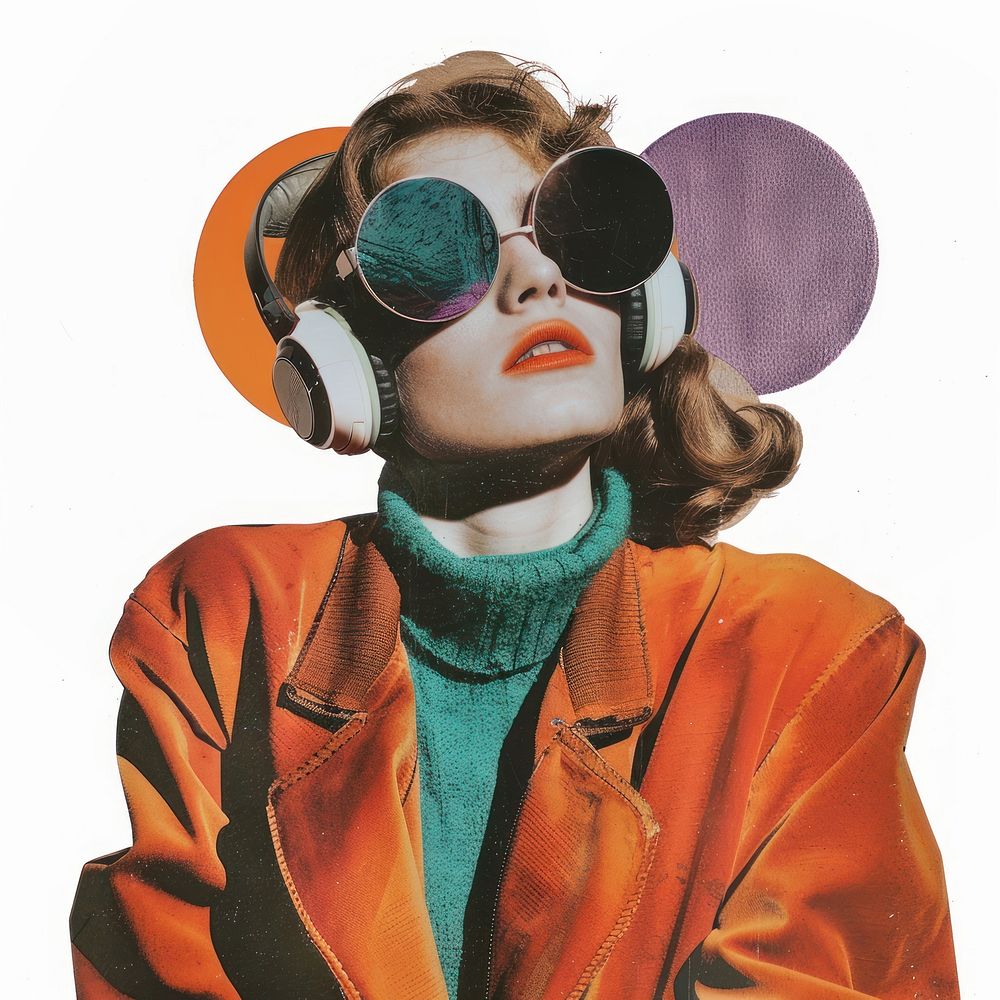 Woman headphone collage sunglasses headphones | Premium Photo ...