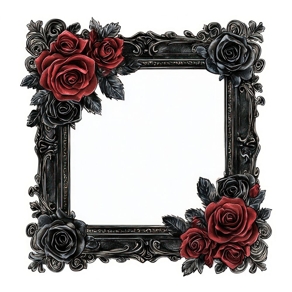 Gothic Square frame roses illustration | Free Photo Illustration - rawpixel