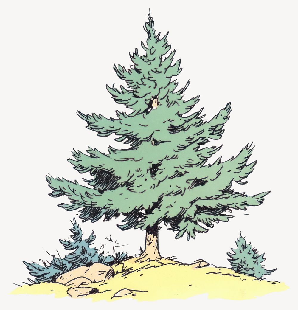 Pine tree illustration drawing plant | Free Vector - rawpixel