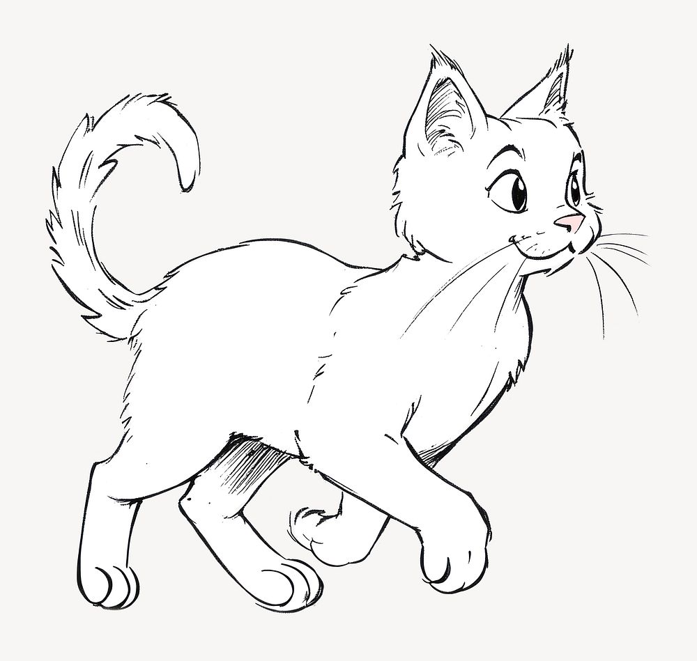 White cat walking illustration drawing | Free Vector - rawpixel