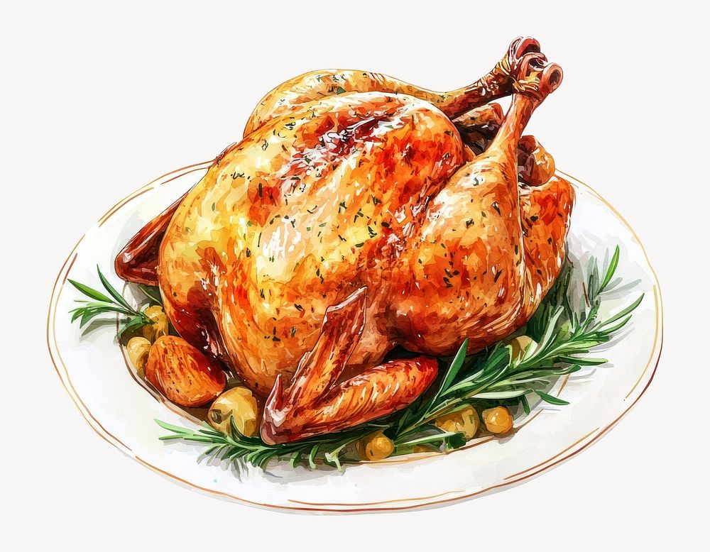 Whole roasted chicken background white | Free Vector Illustration ...