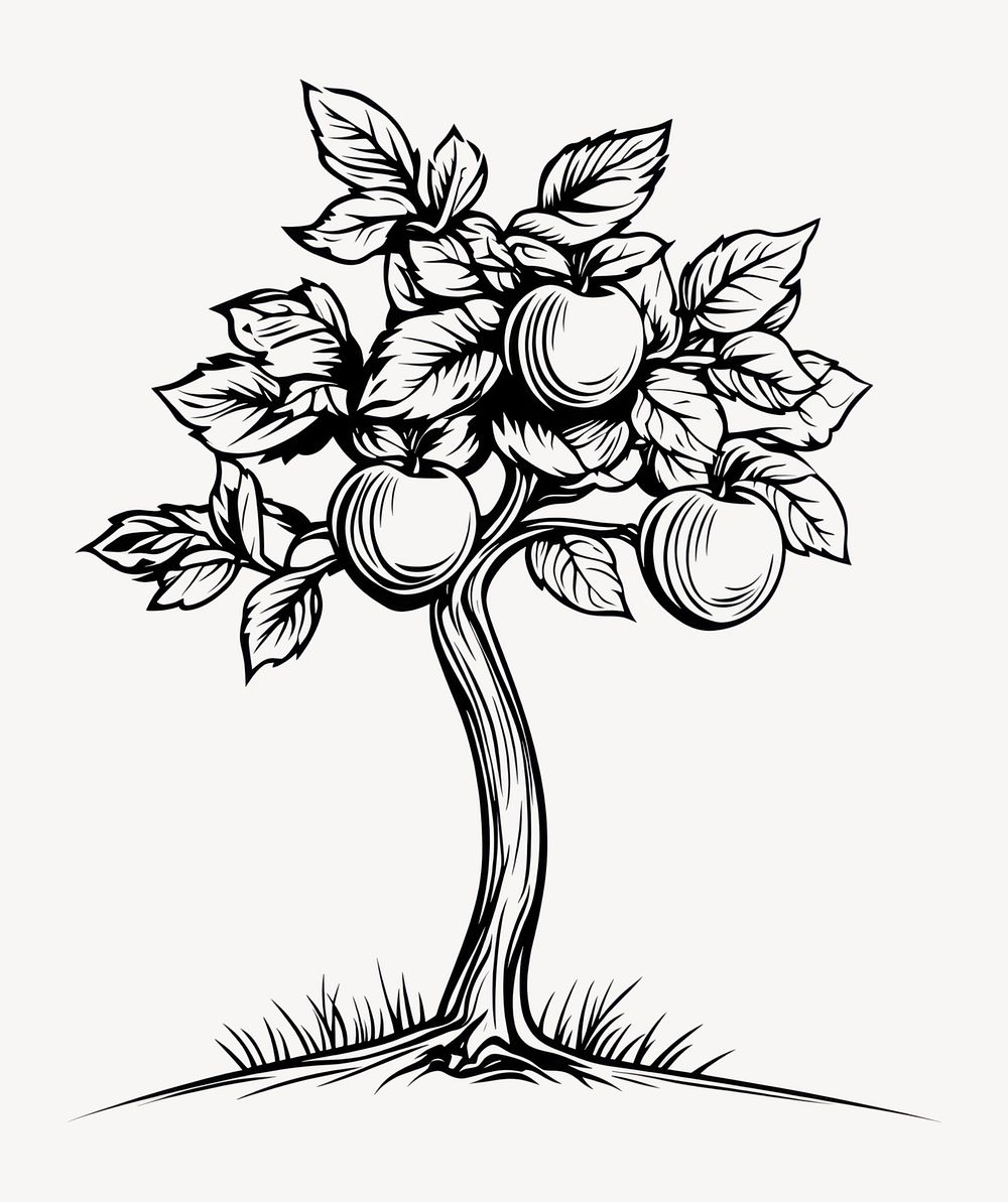 Simple apple tree apple linear | Free Vector - rawpixel