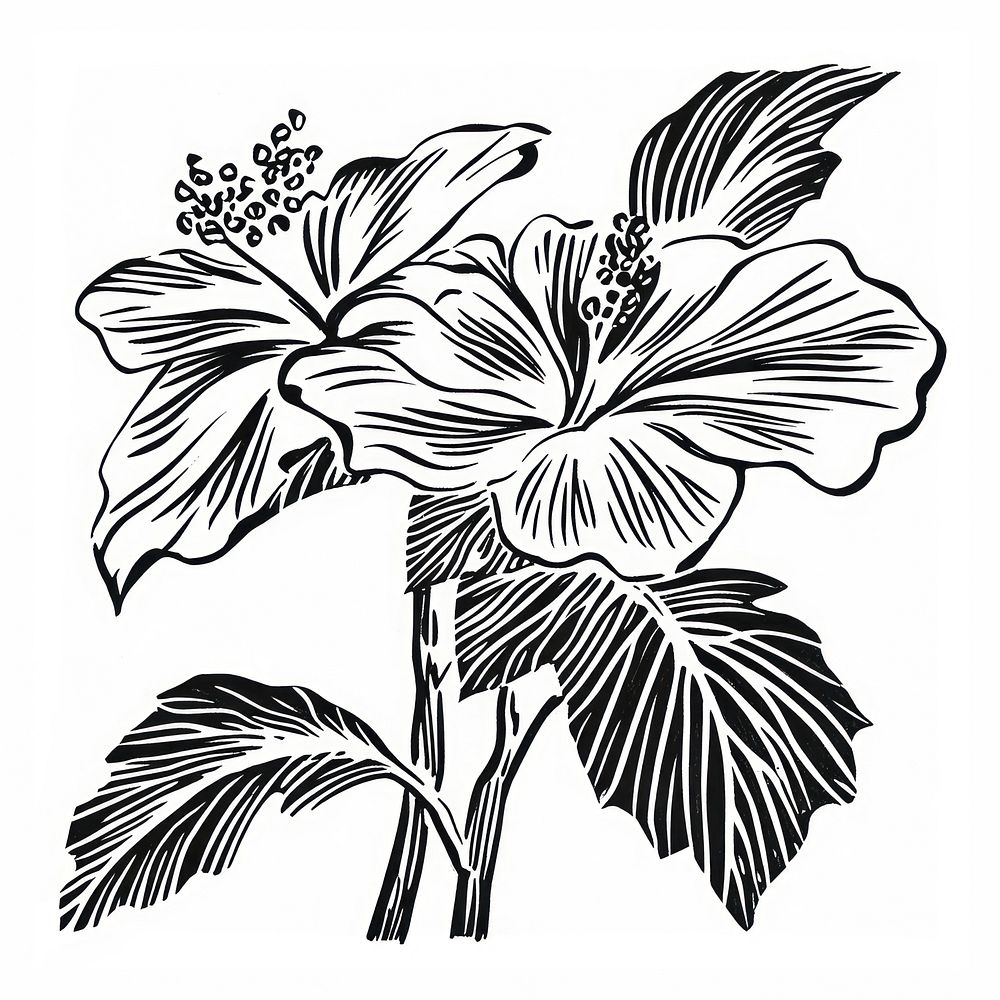 Hibiscus drawing art flower. | Free Photo Illustration - rawpixel