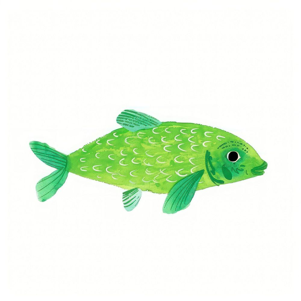 Cute green fish illustration aquatic | Free Photo Illustration - rawpixel