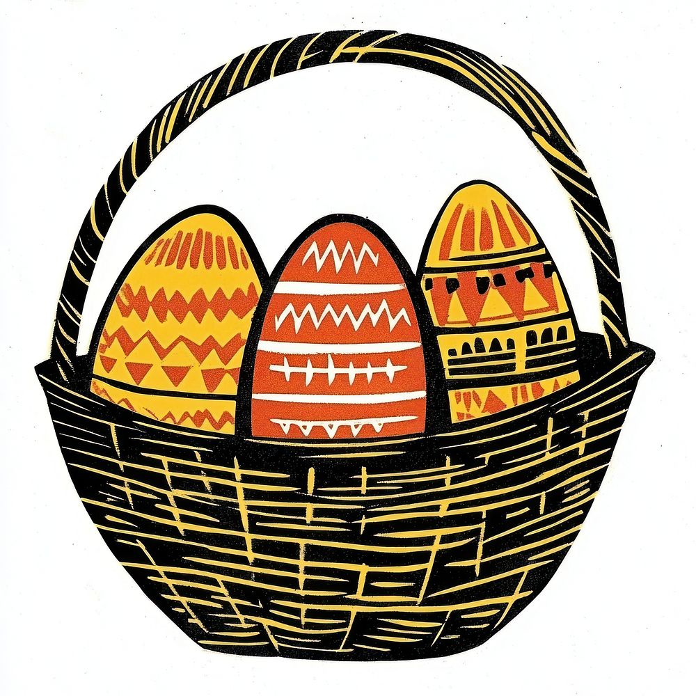 Linocut easter eggs basket illustration | Free Photo Illustration ...