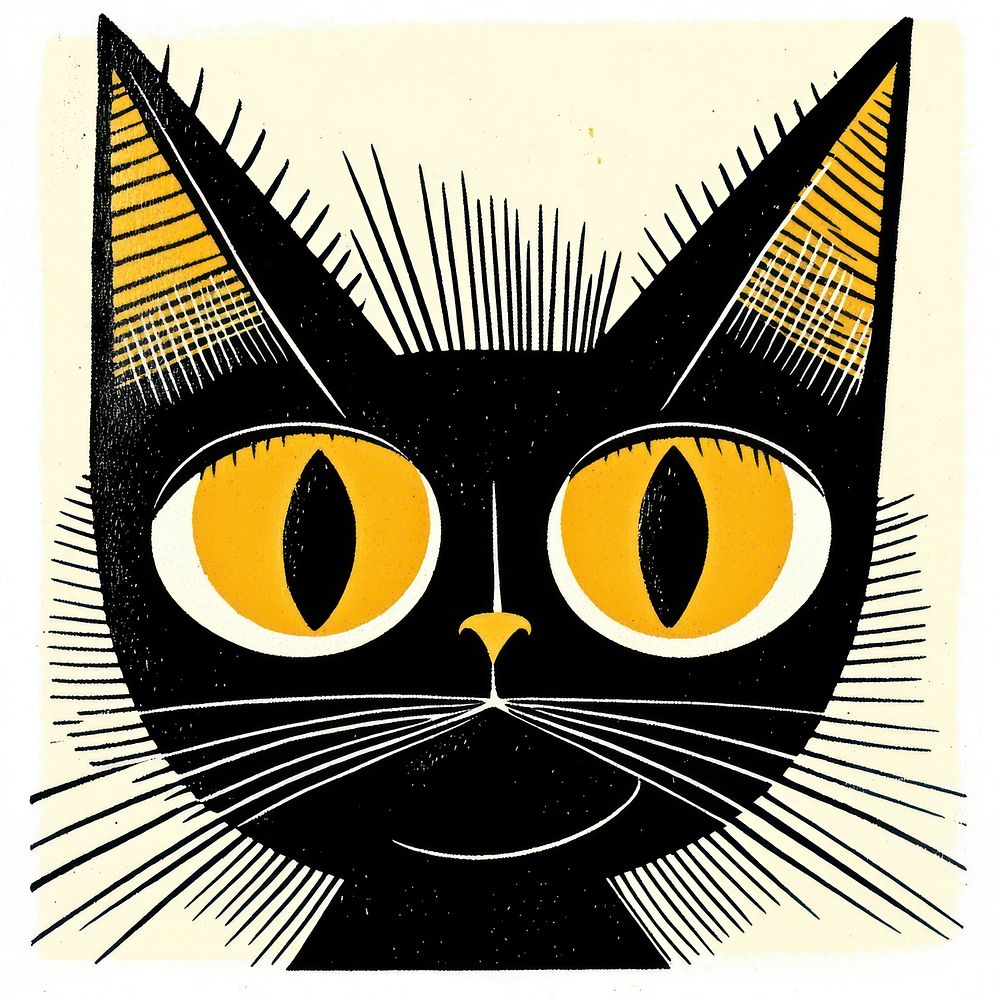 Linocut purple Cat face cat | Free Photo Illustration - rawpixel
