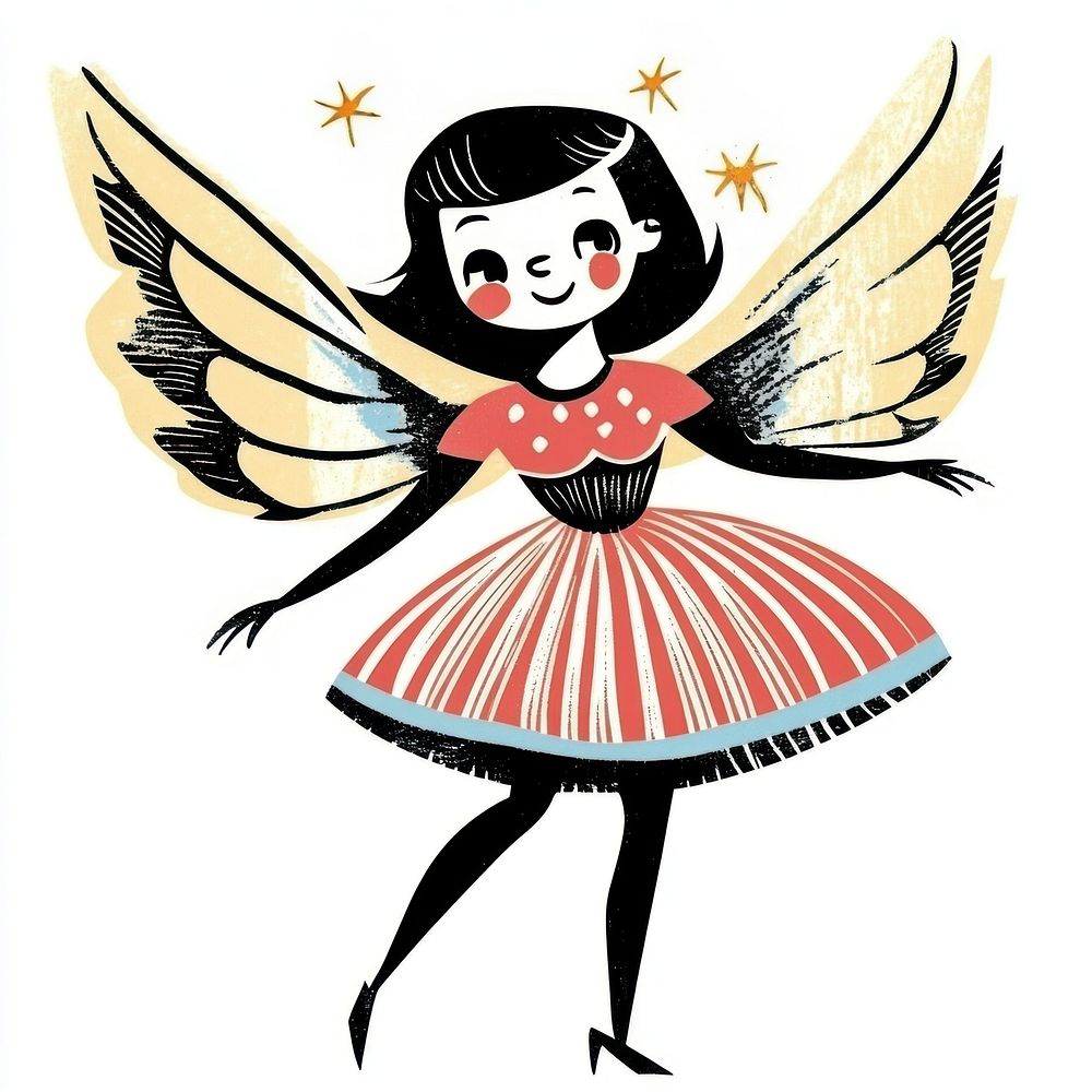 Linocut fairy angel character illustration | Free Photo Illustration ...