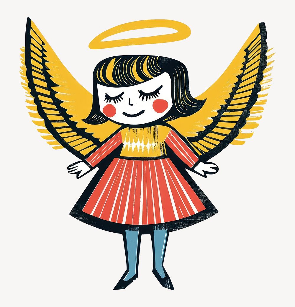Linocut angel character illustration yellow | Free Vector - rawpixel