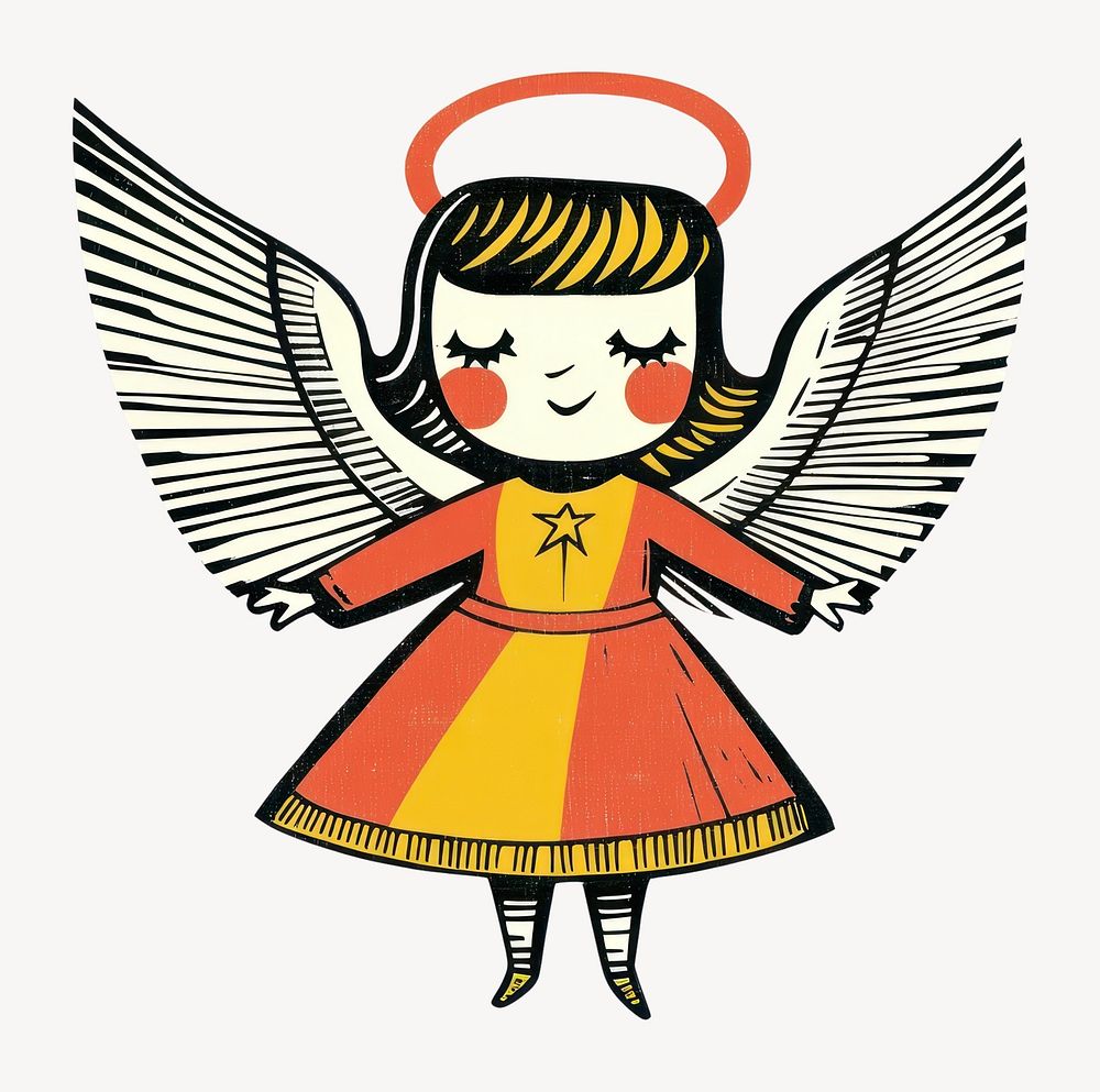 Linocut angel character illustration style | Free Vector - rawpixel