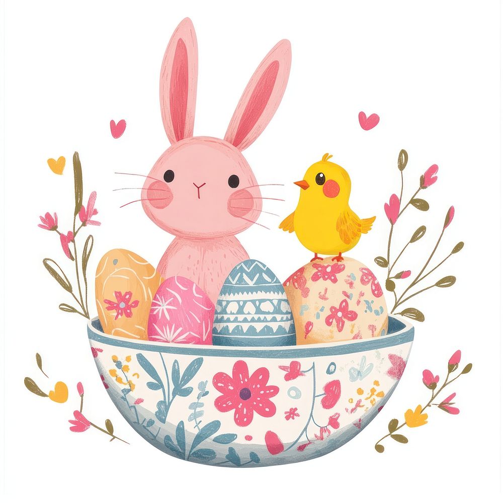 Chick rabbit easter eggs illustration | Free Photo Illustration - rawpixel