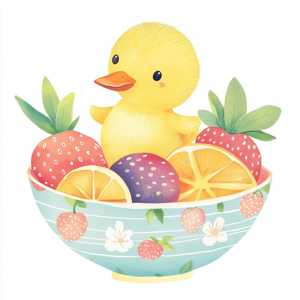 Baby duck fruits bowl illustration | Free Photo Illustration - rawpixel