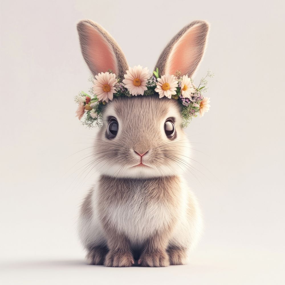 Rabbit wearing flower crown animal | Free Photo Illustration - rawpixel