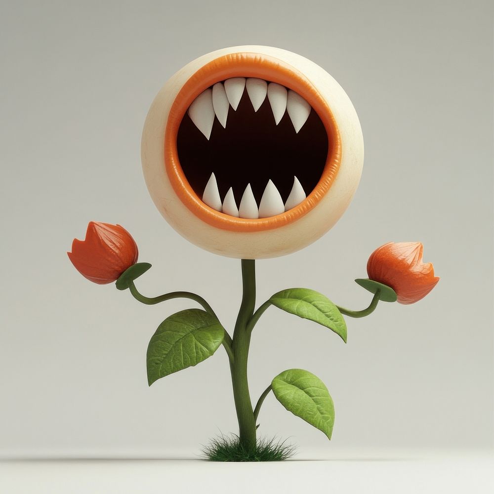 Man-eating plant flower leaves design. | Free Photo Illustration - rawpixel