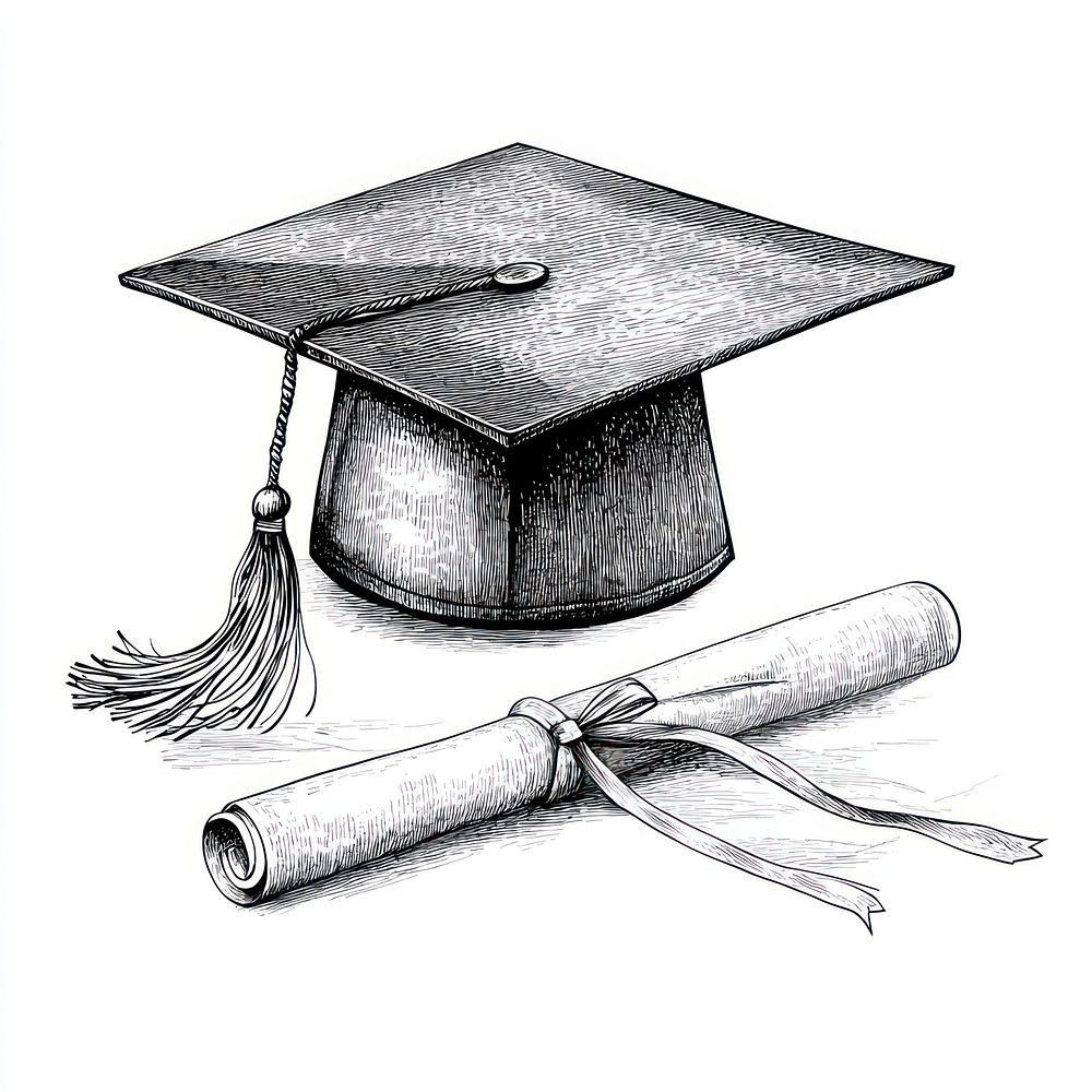 Graduation cap rolled diploma sketch | Free Photo Illustration - rawpixel