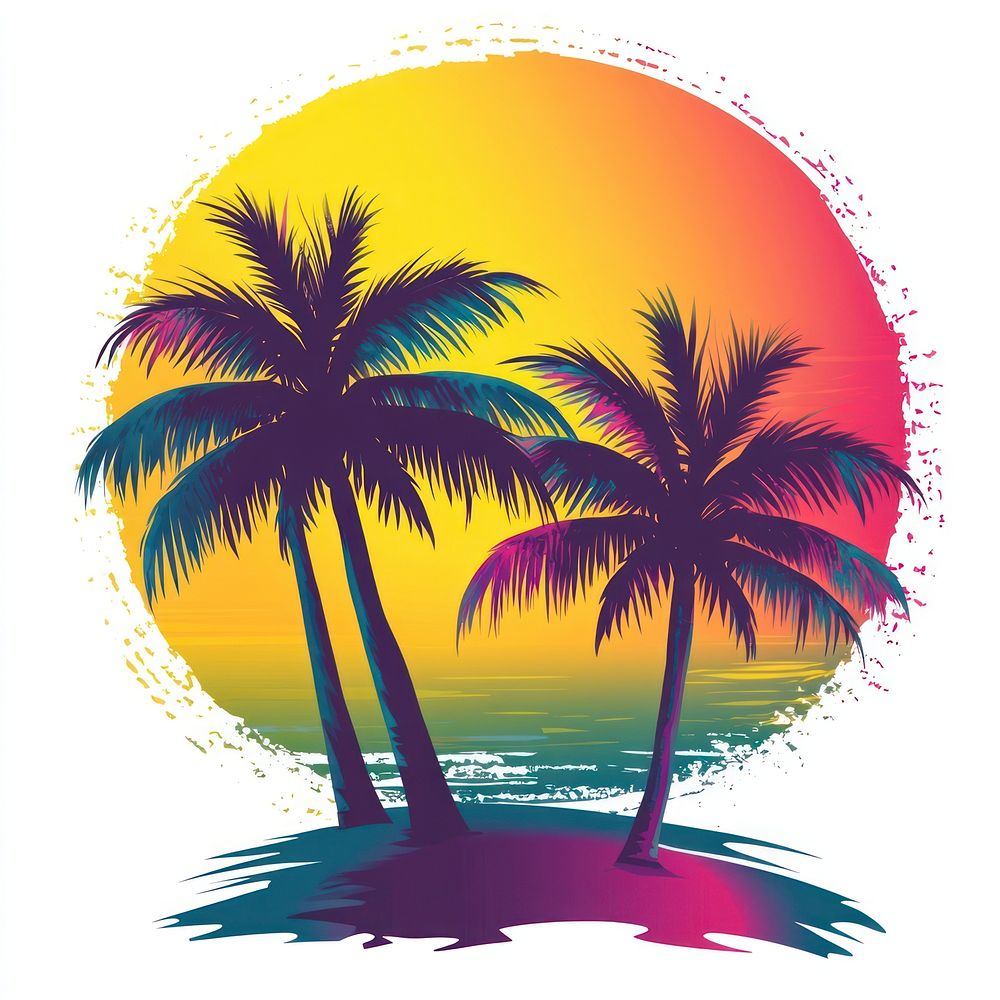 Tropical Sunset vector tropical trees | Free Photo Illustration - rawpixel