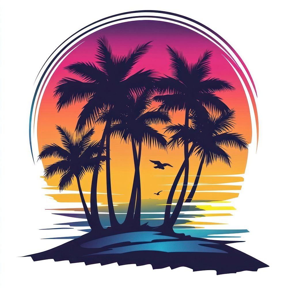 Tropical Sunset vector tropical trees | Free Photo Illustration - rawpixel