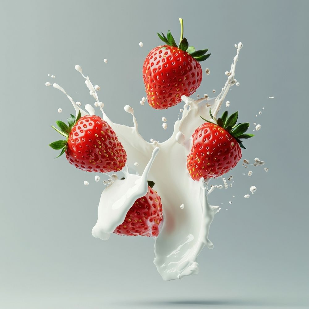 Strawberries floating air strawberry milk | Free Photo - rawpixel