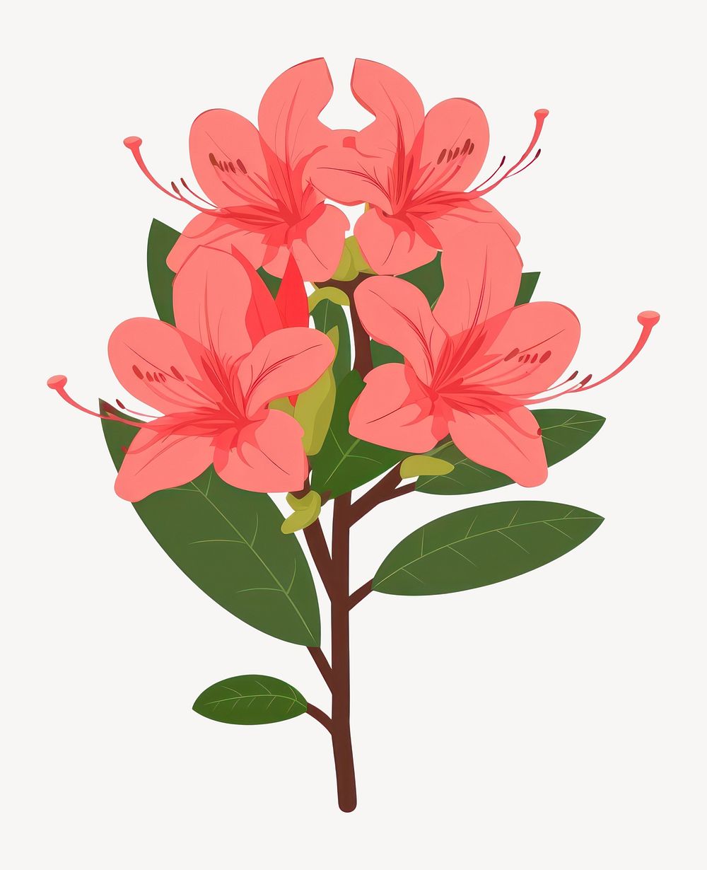 Azaleas flowers illustration leaf botanical | Free Vector - rawpixel