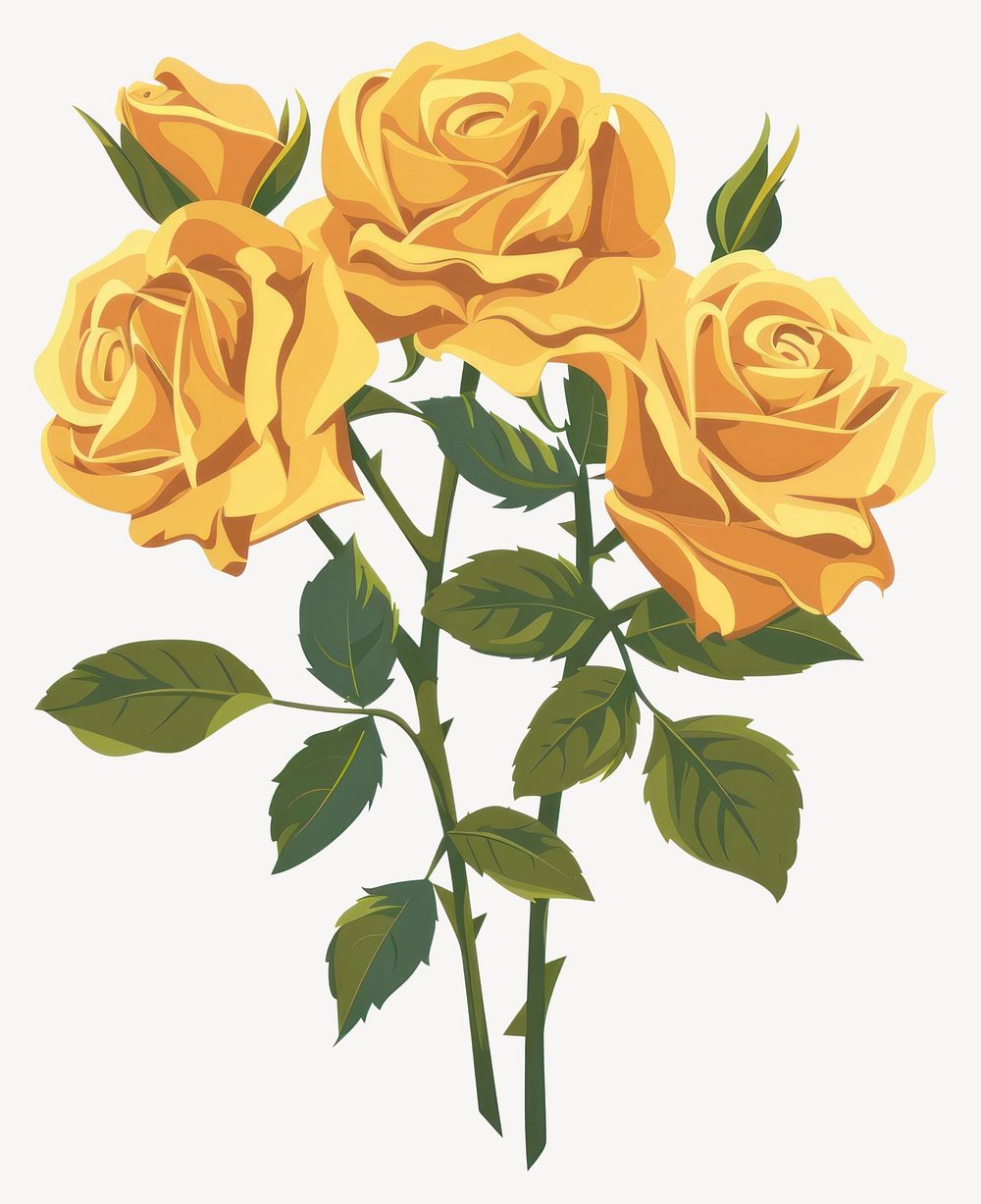 Yellow roses illustration art botanical | Free Vector - rawpixel