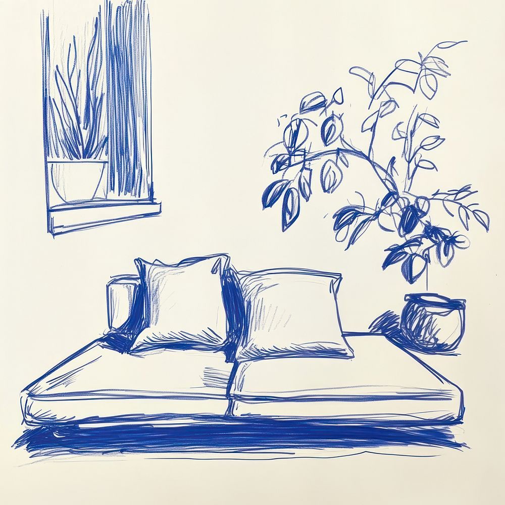 Outline Futon drawing sketch blue | Free Photo Illustration - rawpixel