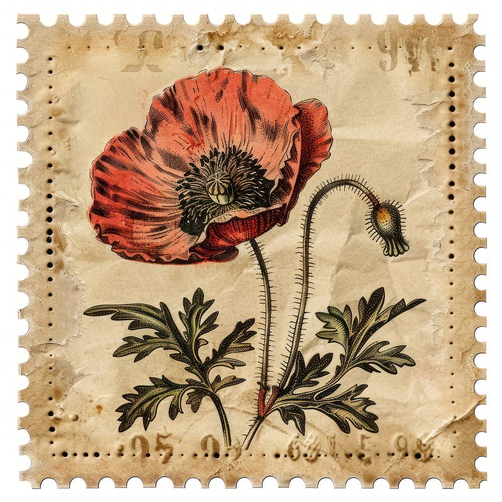 Postage stamp poppy flower vintage | Free Photo Illustration - rawpixel