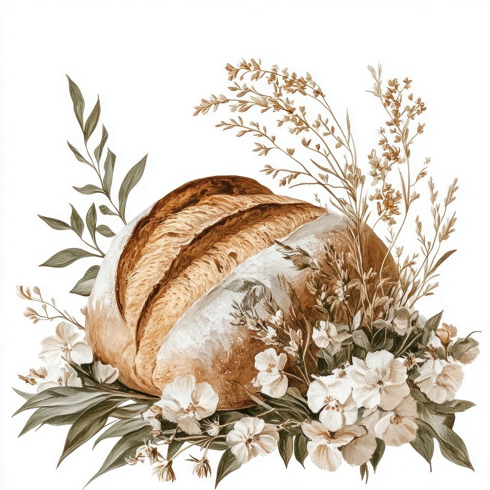 Cottagecore bread load painting floral | Free Photo Illustration - rawpixel