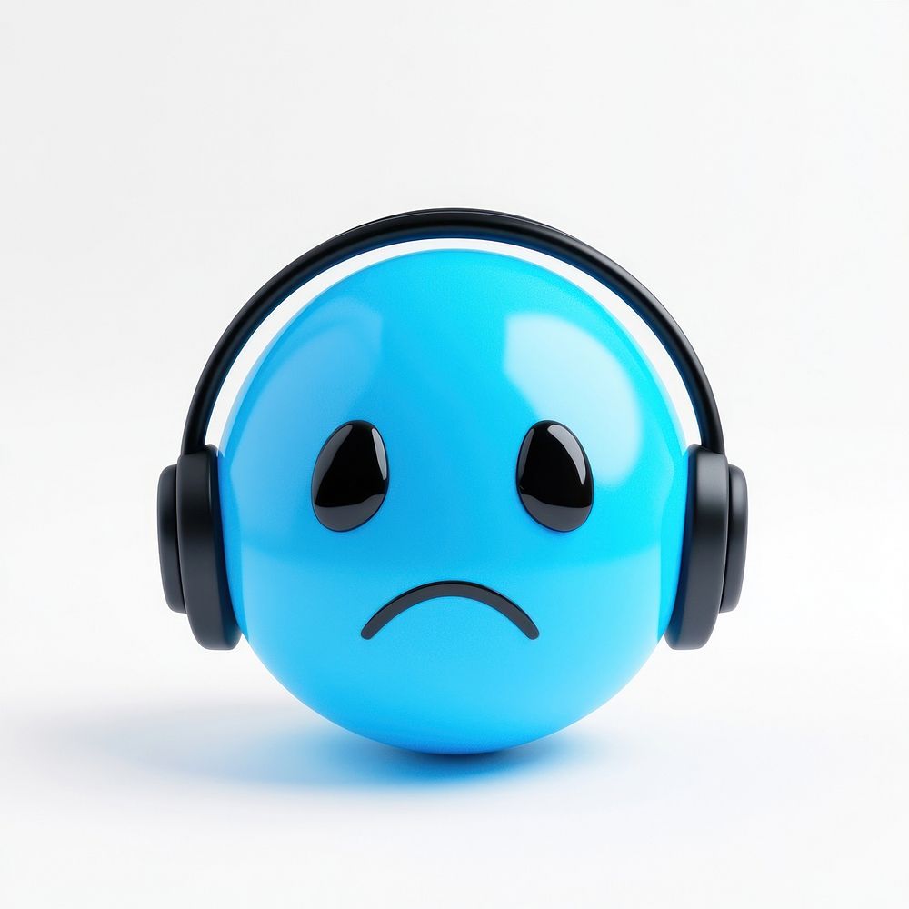 Blue sad emoji wear headphones | Free Photo Illustration - rawpixel