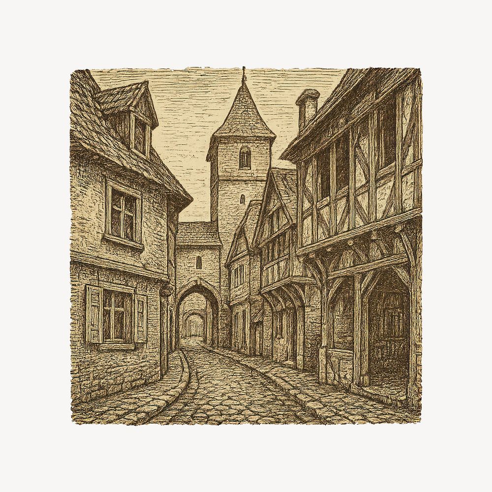 Medieval Town Drawing Building Images | Free Photos, PNG Stickers ...