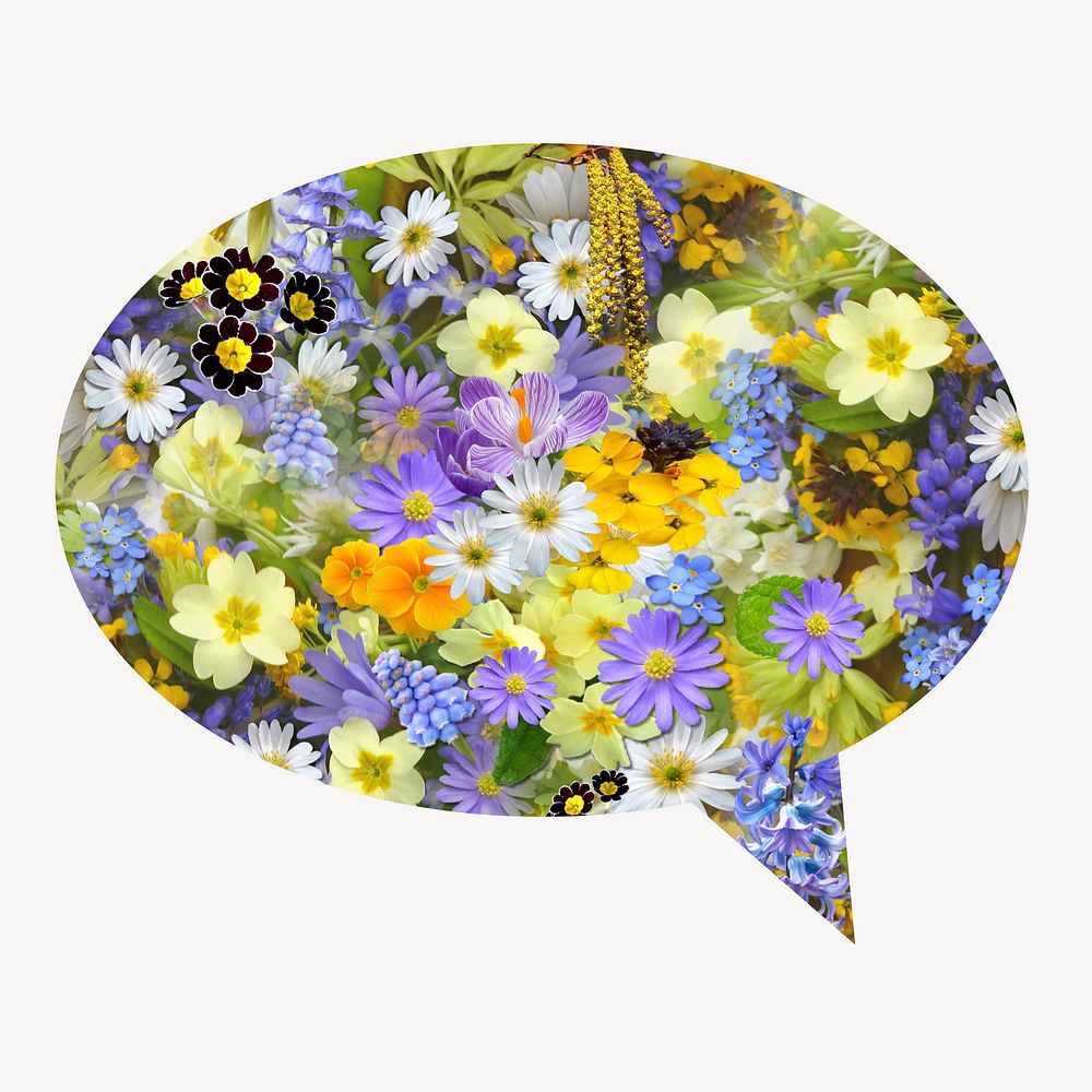 Colorful flowers speech bubble badge, | Free Photo - rawpixel