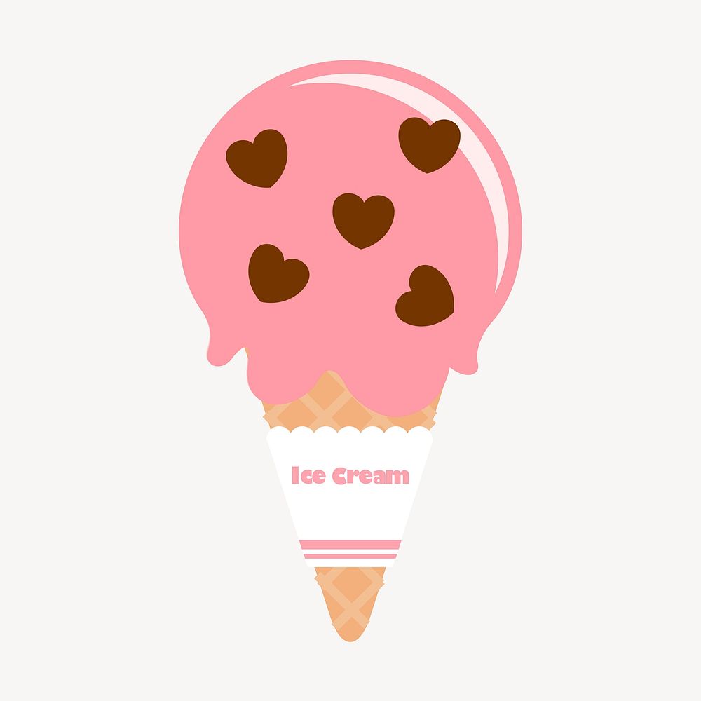 Strawberry ice-cream cone clipart, cute | Free Vector - rawpixel
