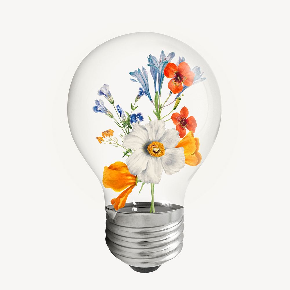 Spring flowers light bulb, vintage | Premium PSD - rawpixel