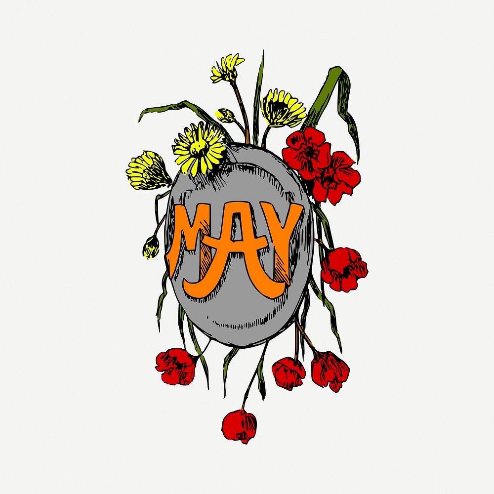 Floral May word clipart illustration | Free PSD - rawpixel