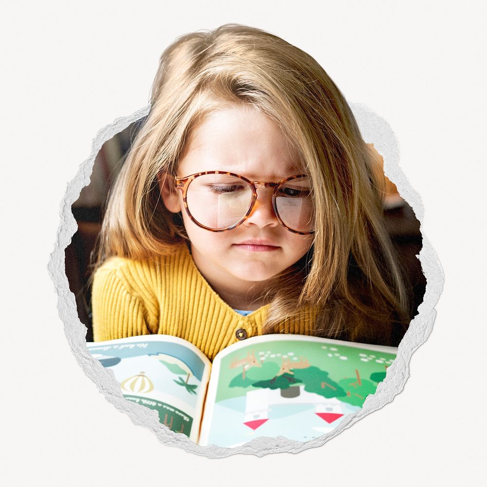 Little girl reading book ripped | Free Photo - rawpixel