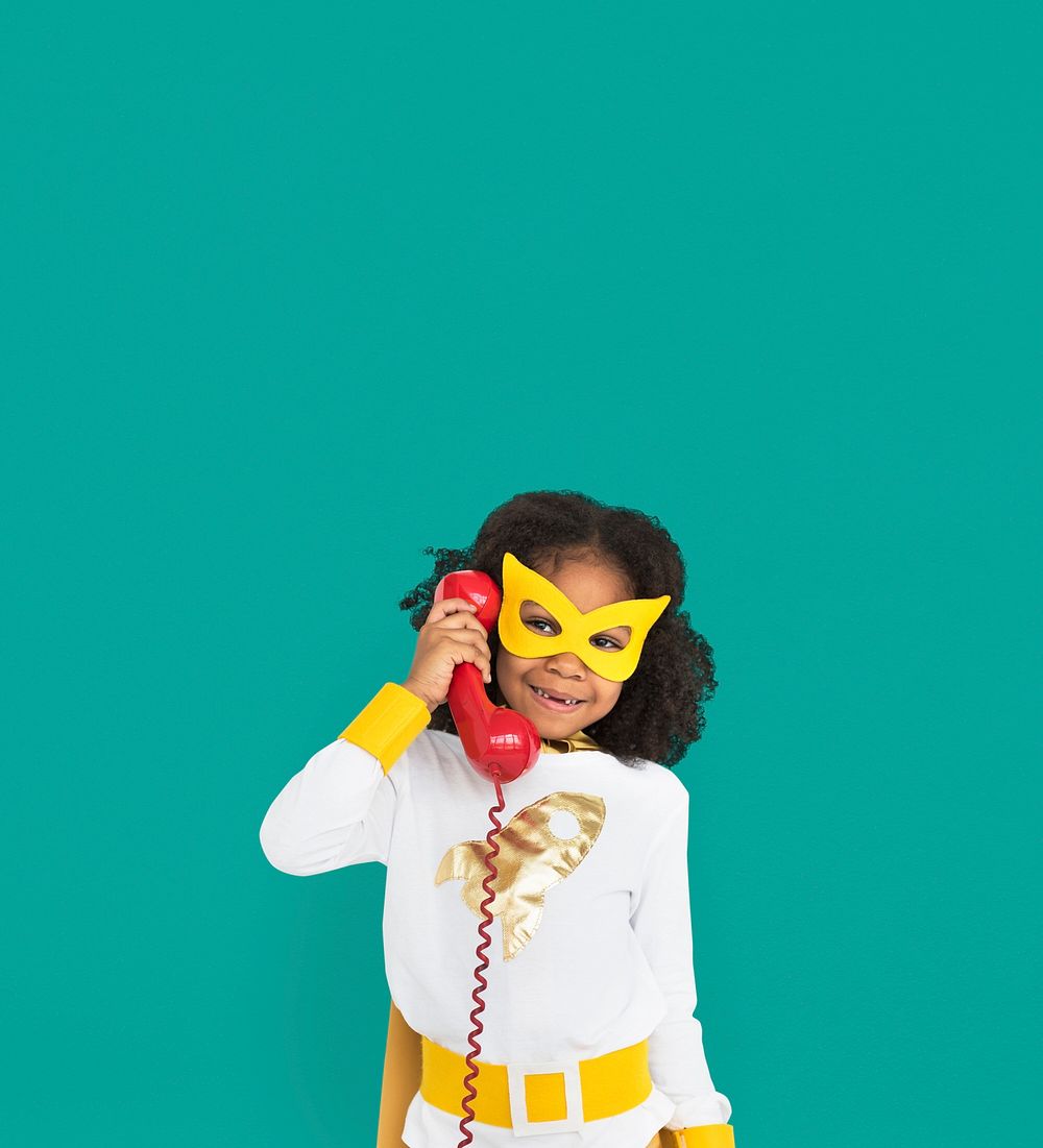 Superhero Girl Smiling Happiness Telephone | Free Photo - rawpixel