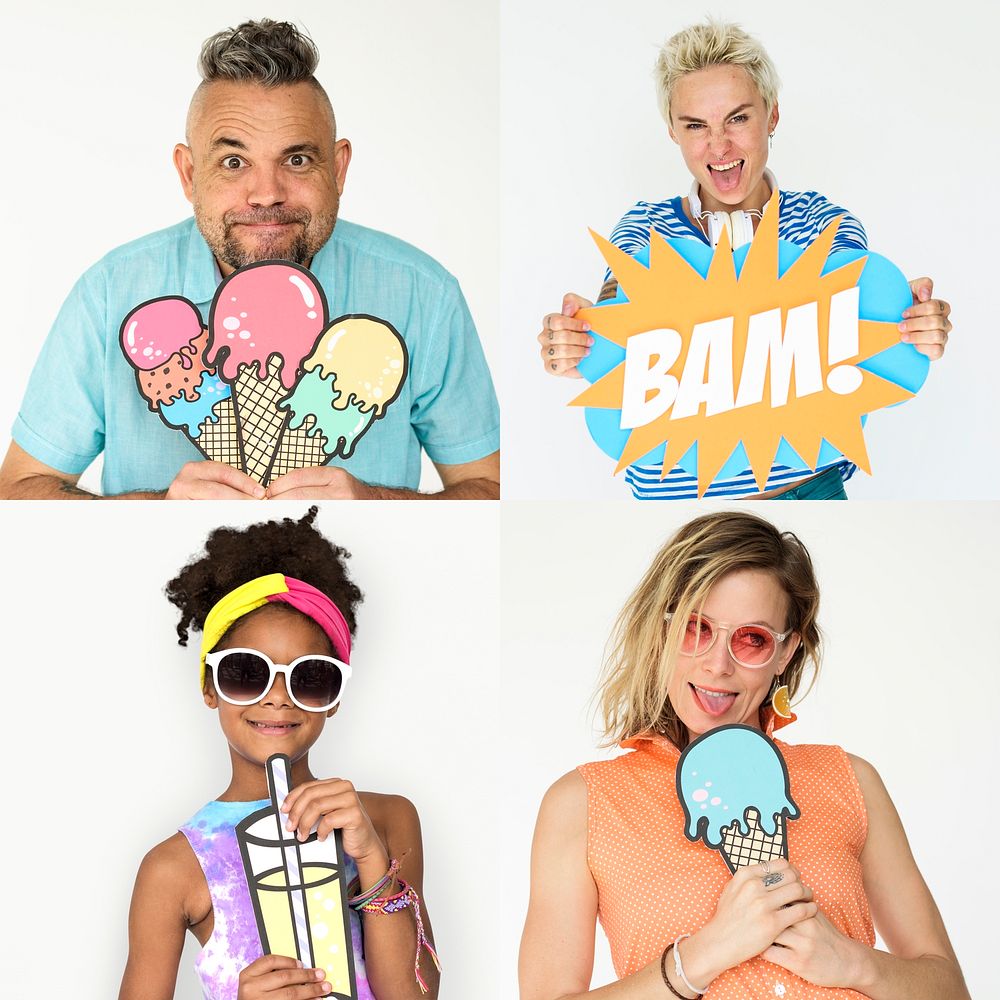 Set of portraits of funky | Premium Photo - rawpixel