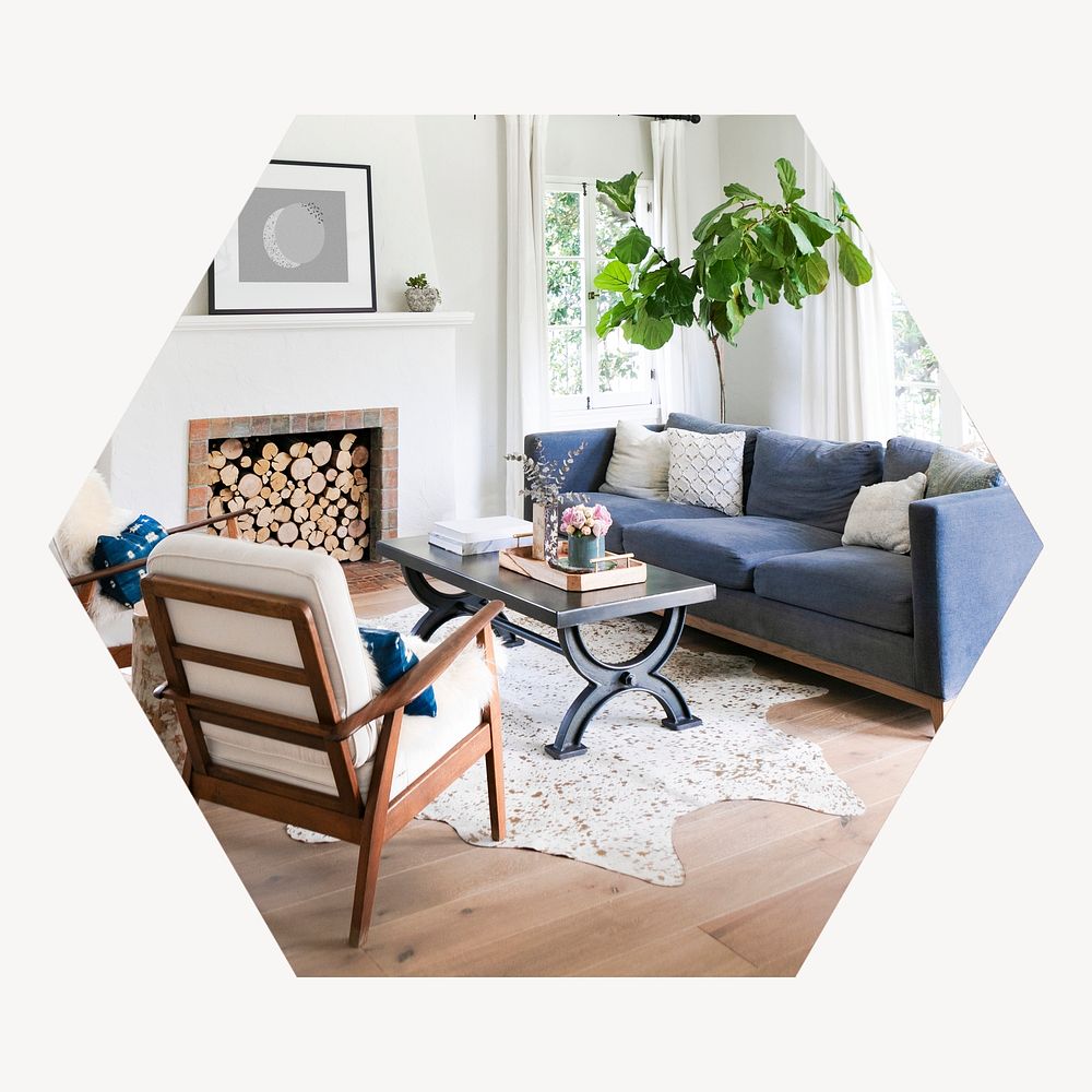 Cozy living room hexagon shape | Free Photo - rawpixel