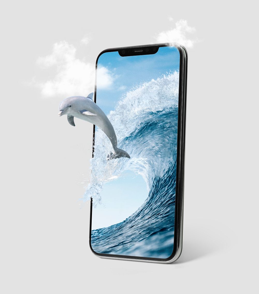 Jumping dolphin on phone screen, | Premium PSD - rawpixel