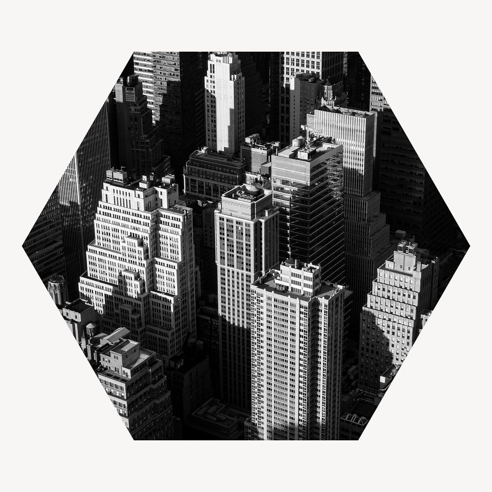 Grayscale buildings hexagon shape badge, | Free Photo - rawpixel