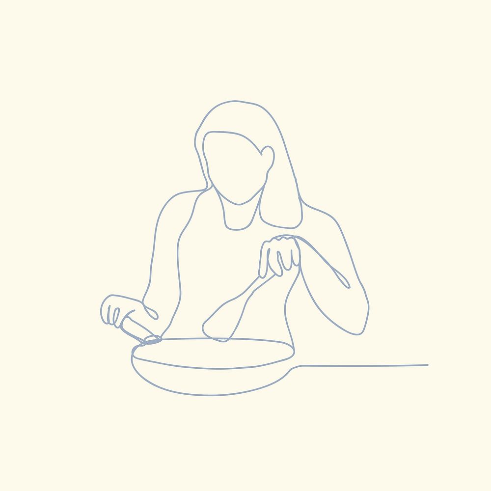 Woman cooking line art, blue | Free Photo Illustration - rawpixel