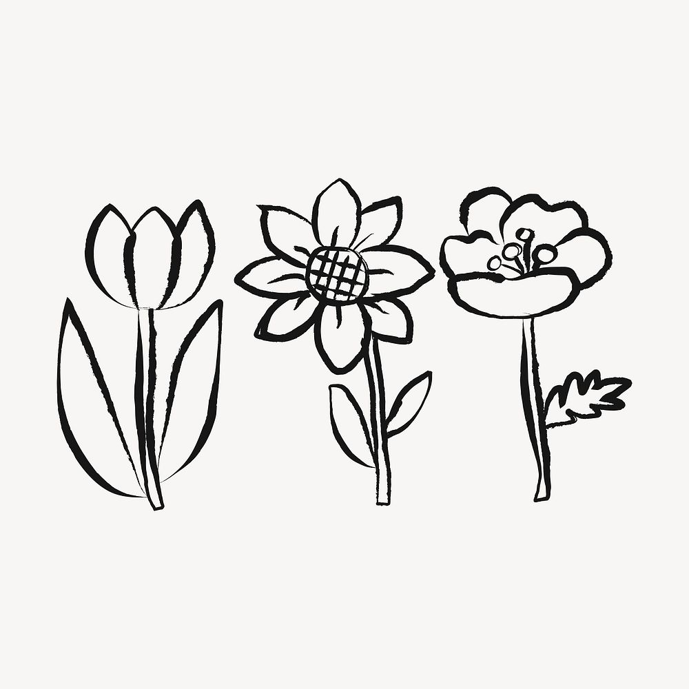 Spring flowers doodle in black | Free Photo Illustration - rawpixel