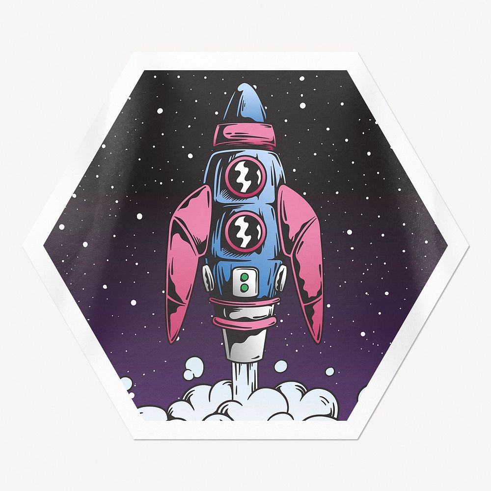 Rocket ship sticker, hexagon shape | Free Photo - rawpixel