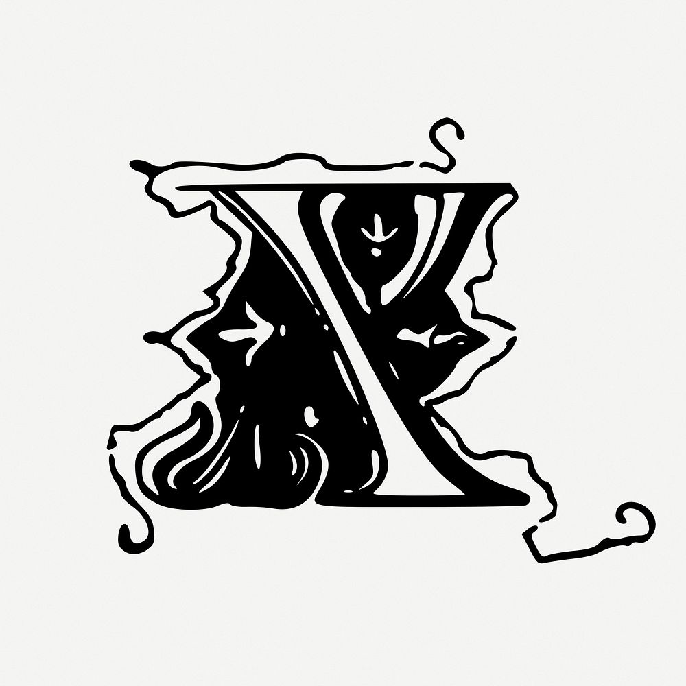 X letter drawing, vintage illustration | Free PSD - rawpixel