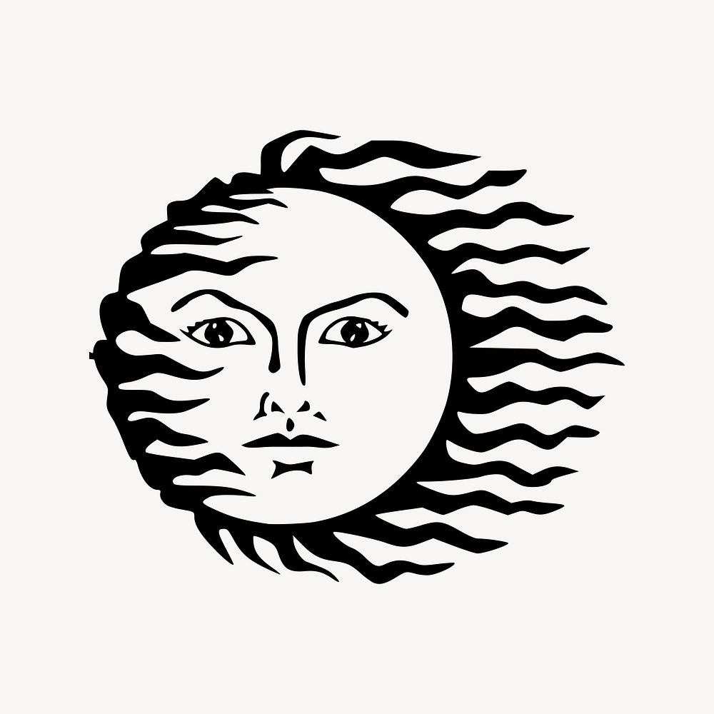 Celestial sun illustration, black and | Free Photo - rawpixel