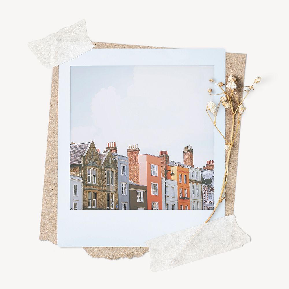 Colorful houses instant film frame, | Free Photo - rawpixel